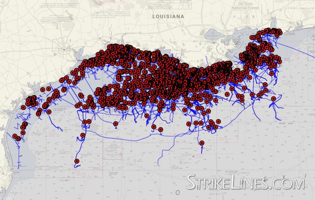 Gulf of Mexico Oil Rig Platforms & Pipelines – StrikeLines Fishing Charts